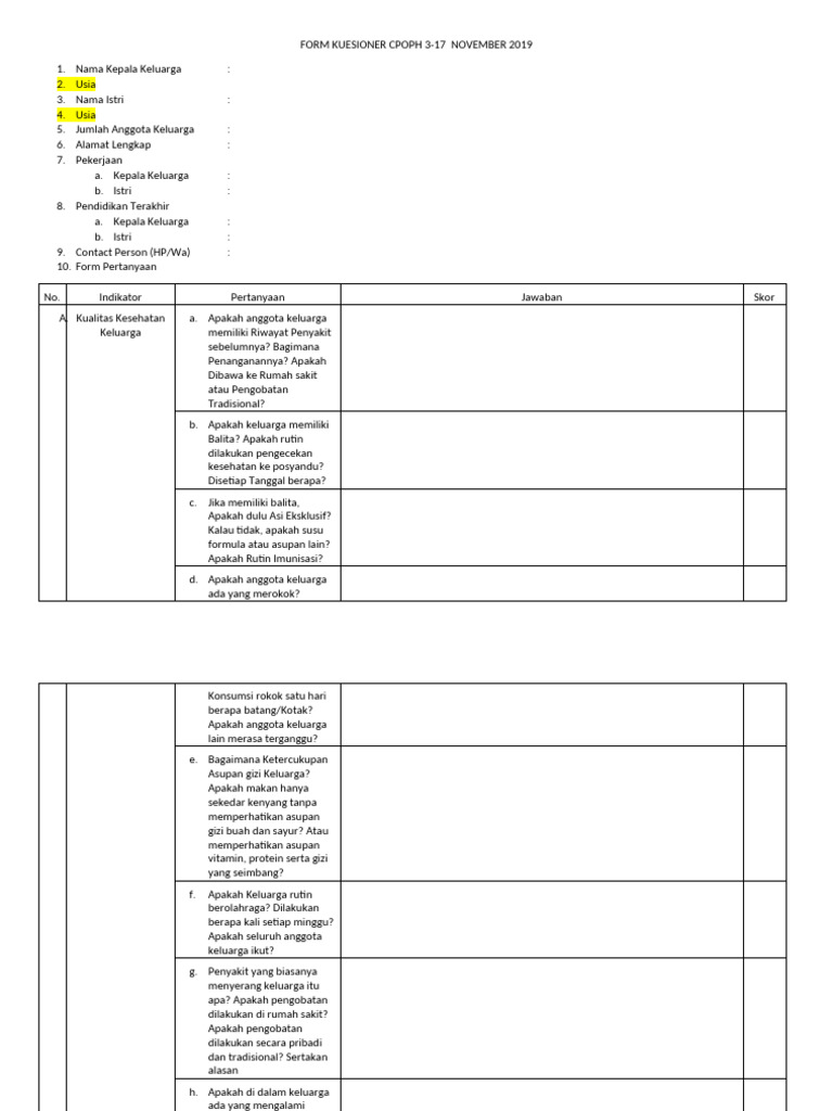 Form Kuesioner Cpoph 1-3 | PDF | Pengembangan Diri | Kesehatan Holistik