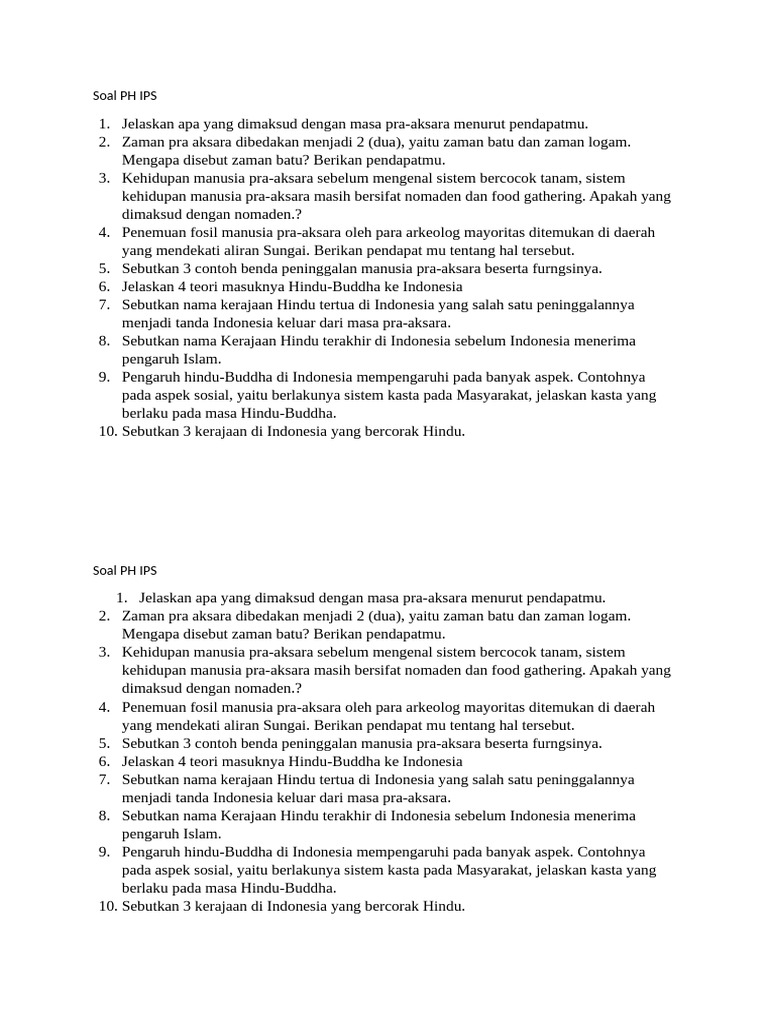 Soal PH IPS MASA PRAAKSARA DAN HINDU BUDDHA | PDF | Ilmu Sosial | Sejarah