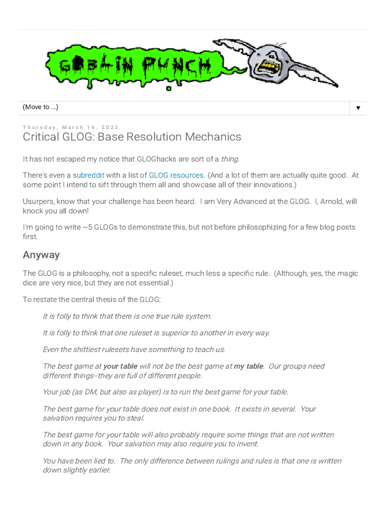 Goblin Punch - Critical GLOG - Base Resolution Mechanics | PDF | Dice ...