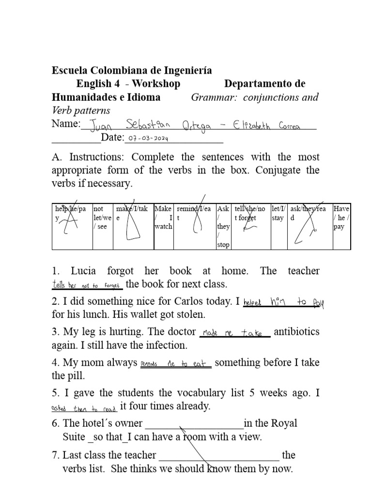 Conjunctions and Verb Patterns Quiz 2024-1 | PDF | Language Families ...