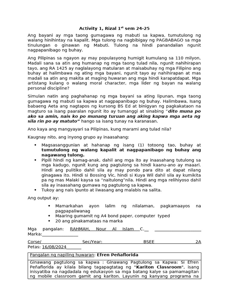 Rizal Activity 1 | PDF