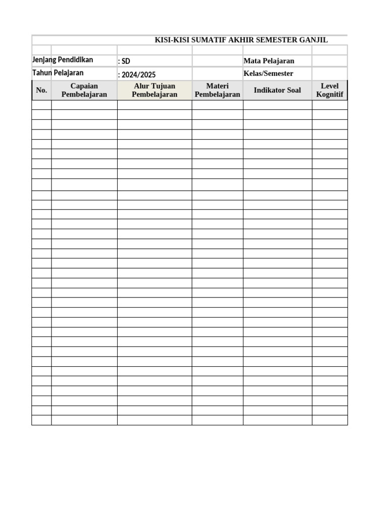 Template Kisi Kisi | PDF