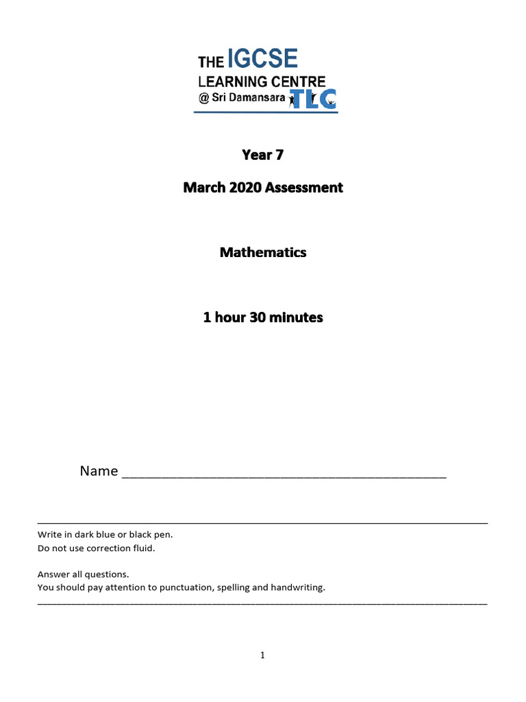 Mathematics Assessment March 2020 | PDF | Numbers | Number Theory