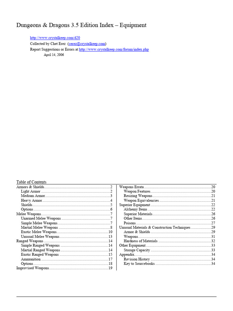 DnD3 5Index-Equipment | PDF | Shield | Armour