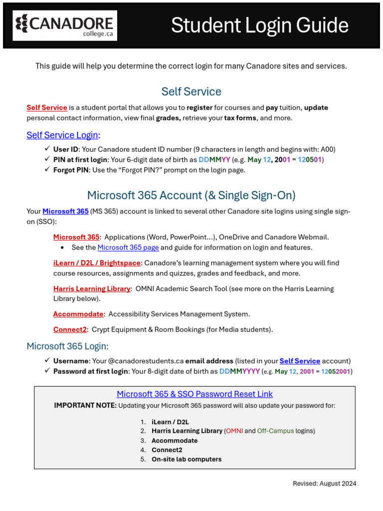 Canadore Student Login Guide | PDF | Login | Password