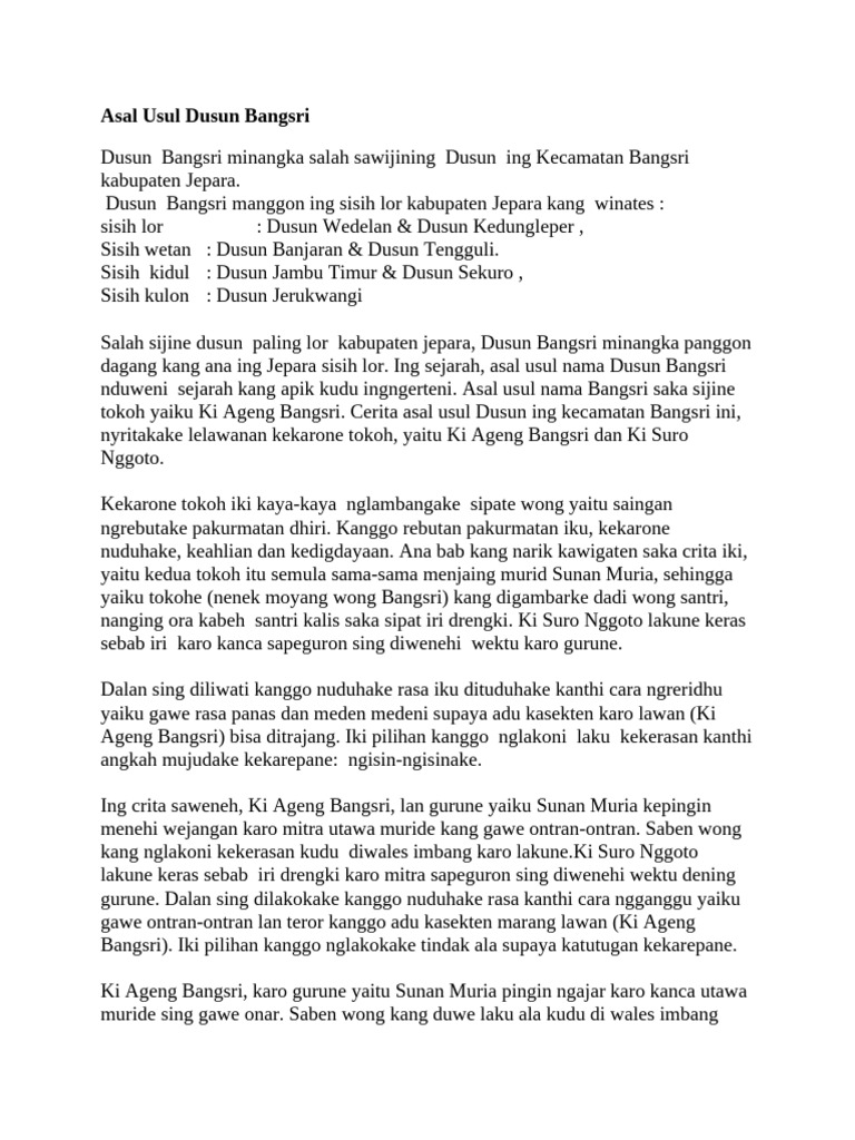 Asal Usul Dusun Bangsri Jepara | PDF