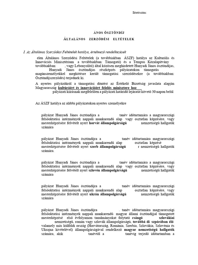 Hunyadi ÁSZF 2024 2025 | PDF