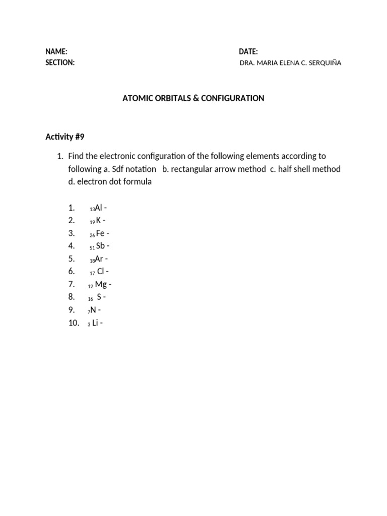 Atomic Orbitals & Electronic Configuration (Surname, STEM 11-6) | PDF ...