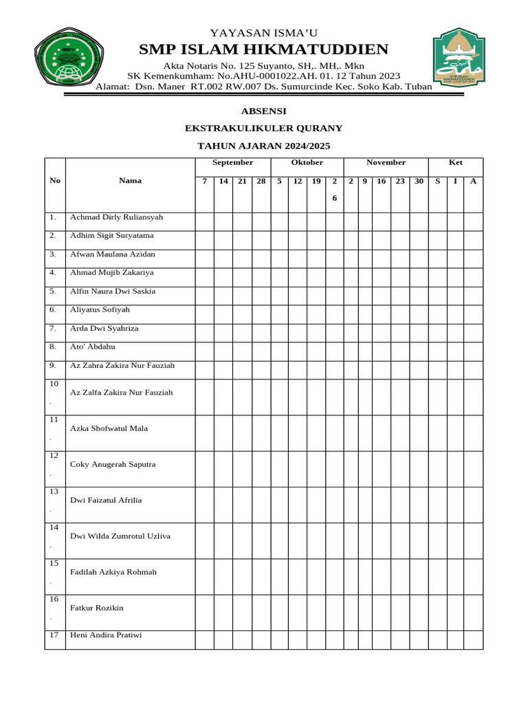 Absensi Ekstra | PDF