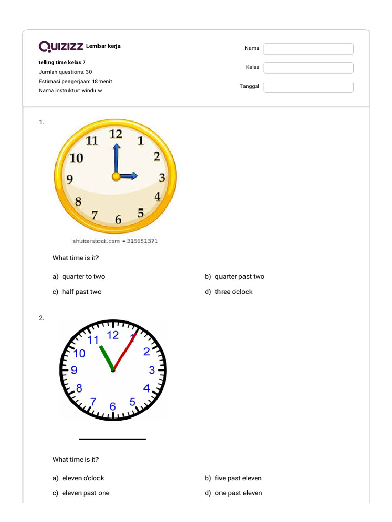 Soal Telling Time Kelas 7 | PDF | Indonesia | Sociolinguistics
