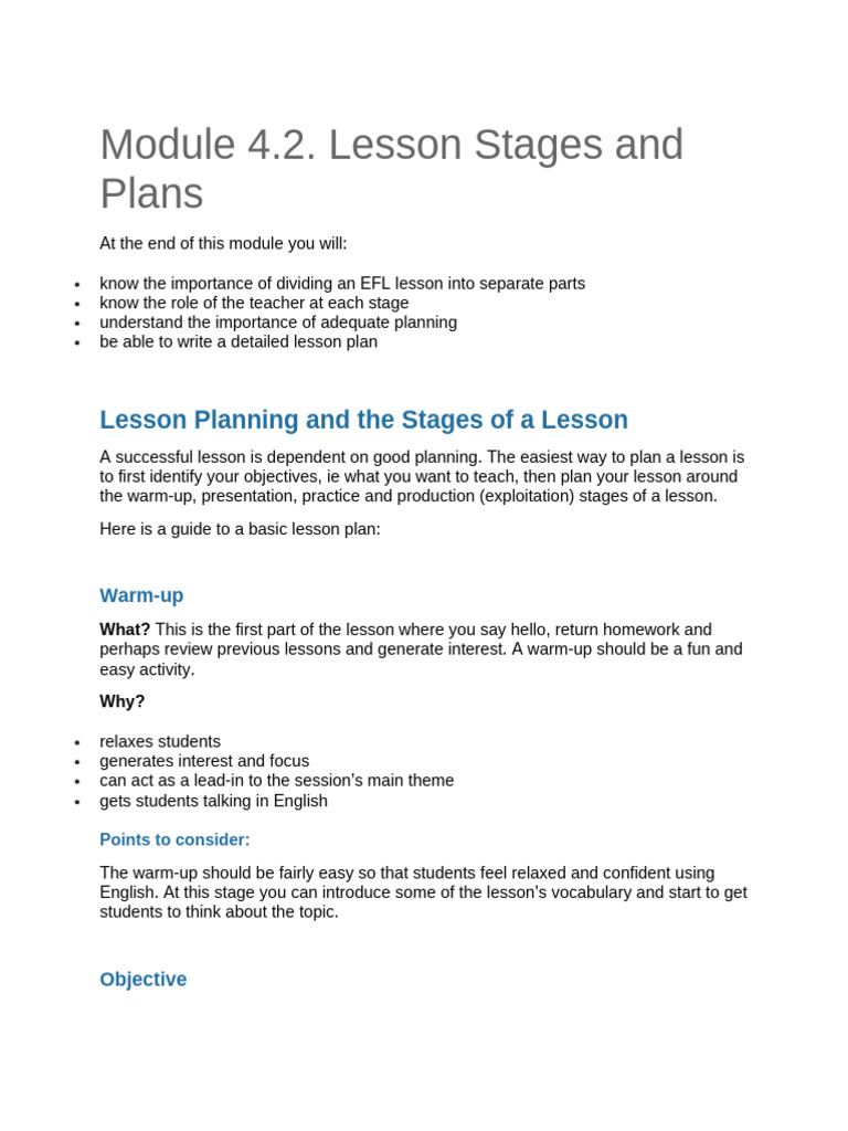 Module 4.2 - Lesson Stages and Plan | PDF | Teachers | Lesson Plan