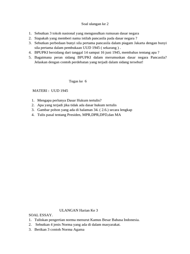 Soal Essay Ulangan PKN Mid Semester Ganjil Kelas Vii Tahun Ajar 2024 ...