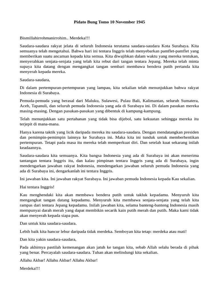 Edit-Pidato Bung Tomo 10 November 1945 | PDF