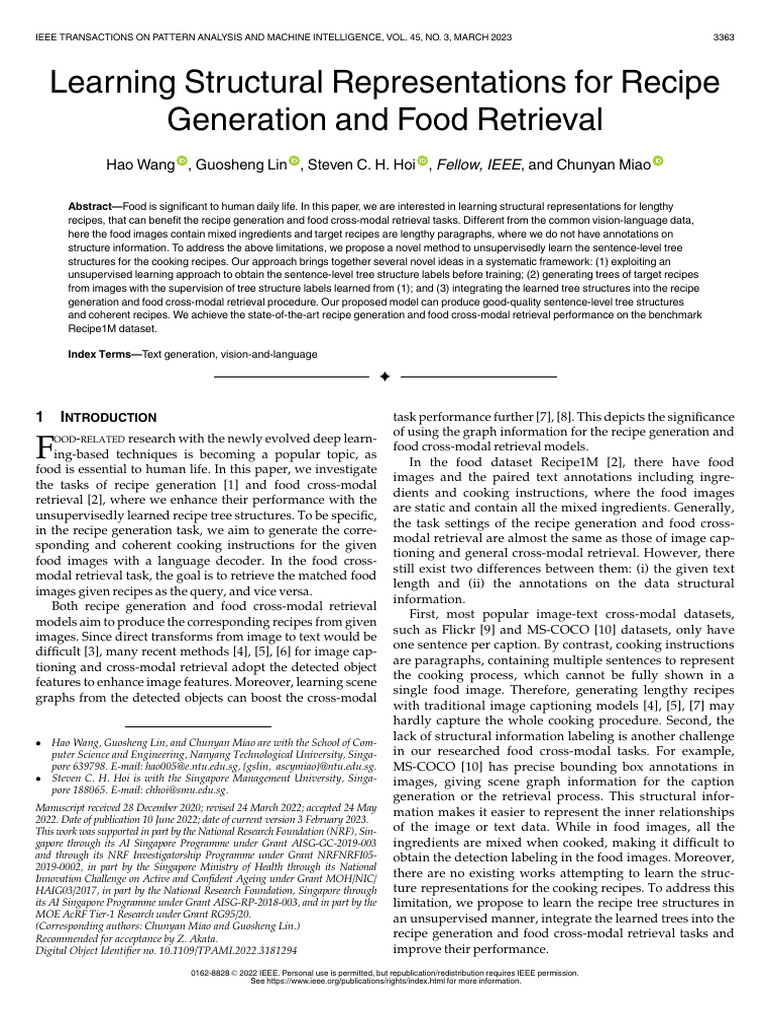 Learning Structural Representations For Recipe Generation and Food ...