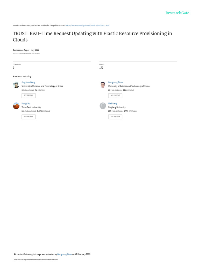 TRUST: Real-Time Request Updating With Elastic Resource Provisioning in Clouds | PDF | Cloud ...
