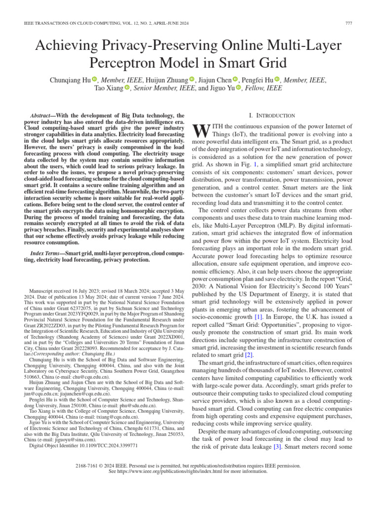 Achieving Privacy-Preserving Online Multi-Layer Perceptron Model in ...