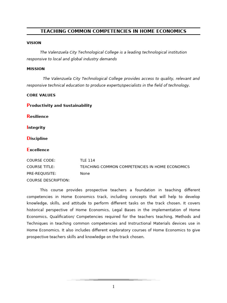 TCC HE Modules - 2024 2025 | PDF | Home Economics | Teachers