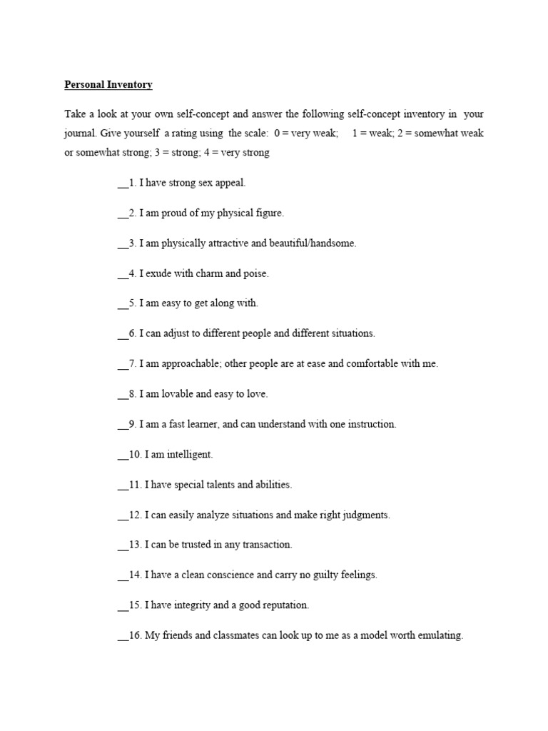 Personal Inventory | PDF | Self Concept | Cognitive Science