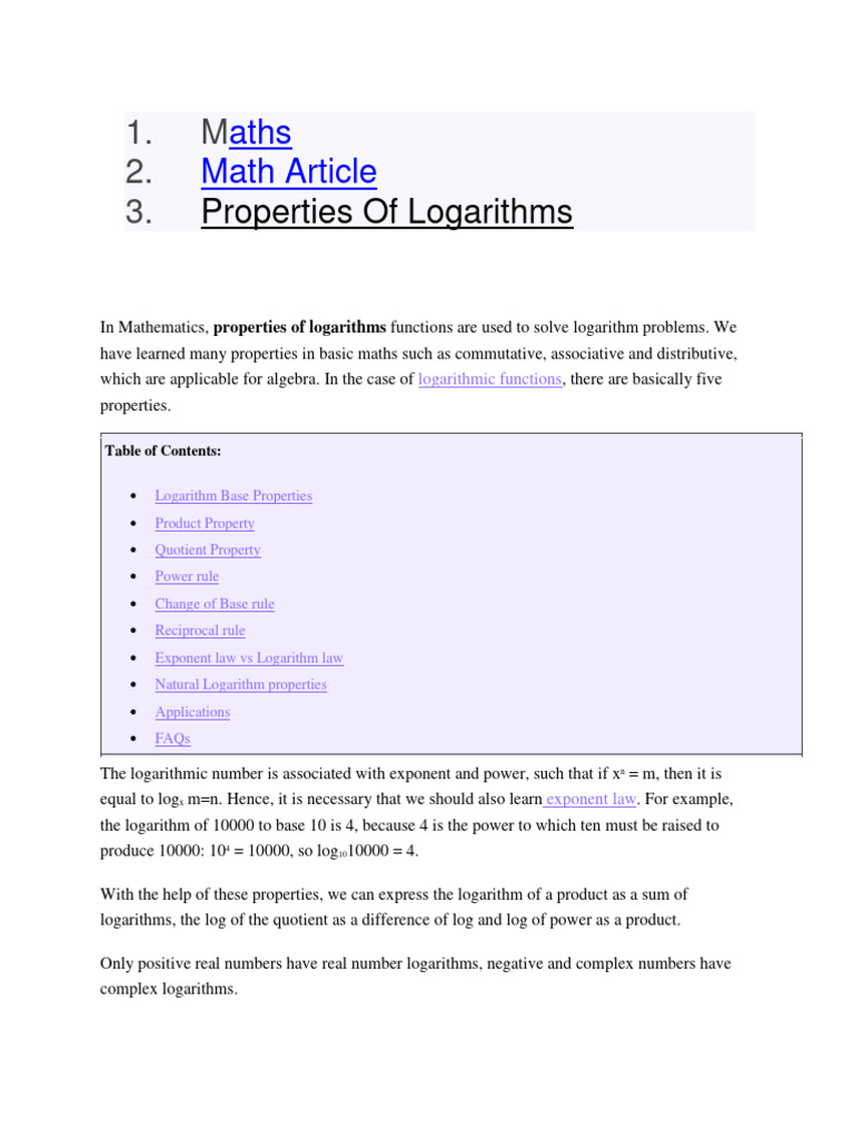 Properties of Logarithms Explained | PDF | Logarithm | Exponentiation