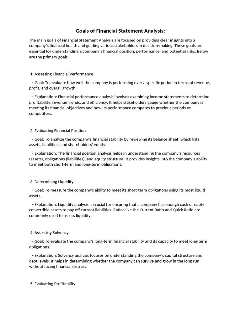 Goals of Financial Statement Analysis | PDF | Financial Statement ...