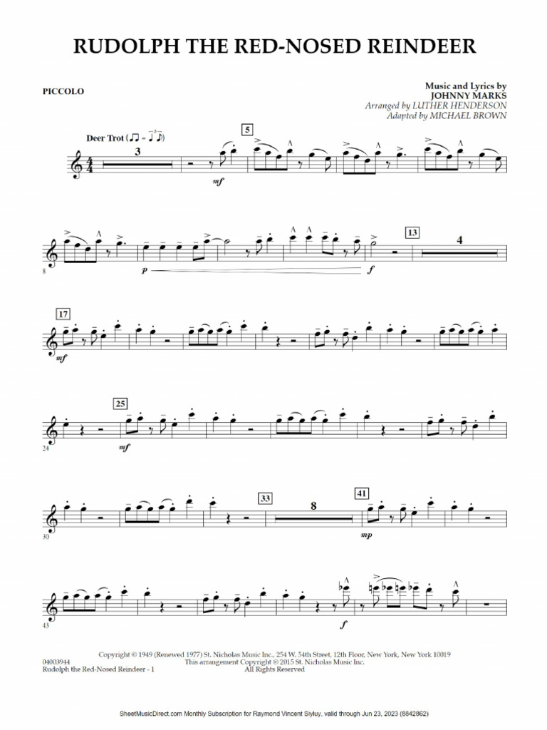 Rudolph The Red Nosed Reindeer Arr. Michael Brown Parts | PDF