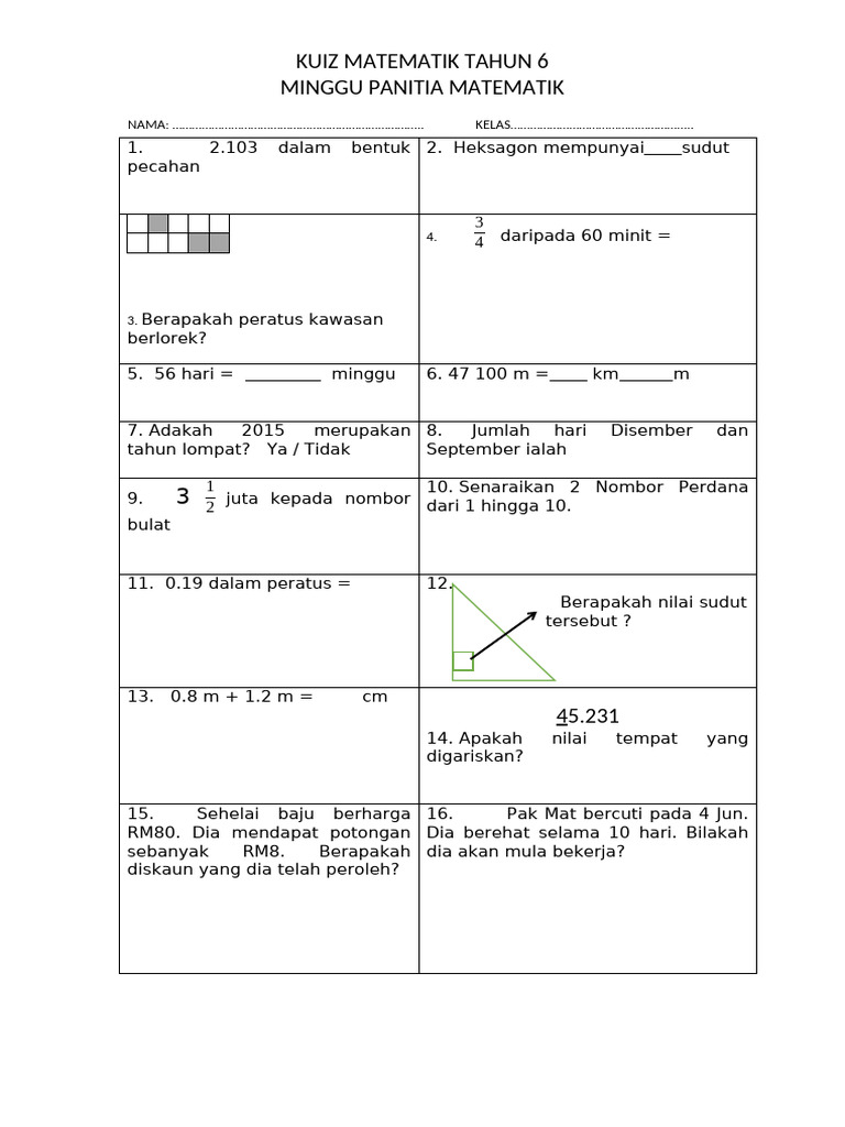 Soalan Tahun 6 | PDF