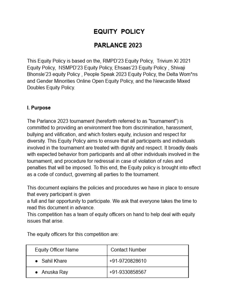 Equity Policy | PDF | Harassment | Discrimination