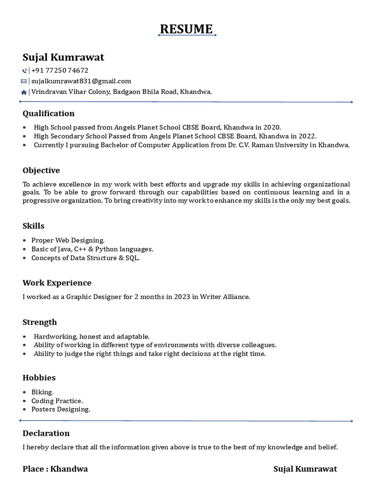 Sujal Kumrawat Resume | PDF | Career & Growth