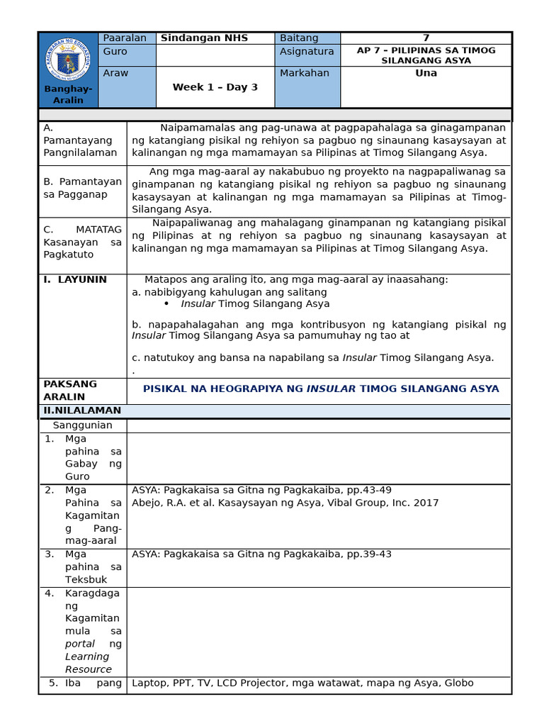 AP7 MATATAG-Q1-Wk1-D3 | PDF