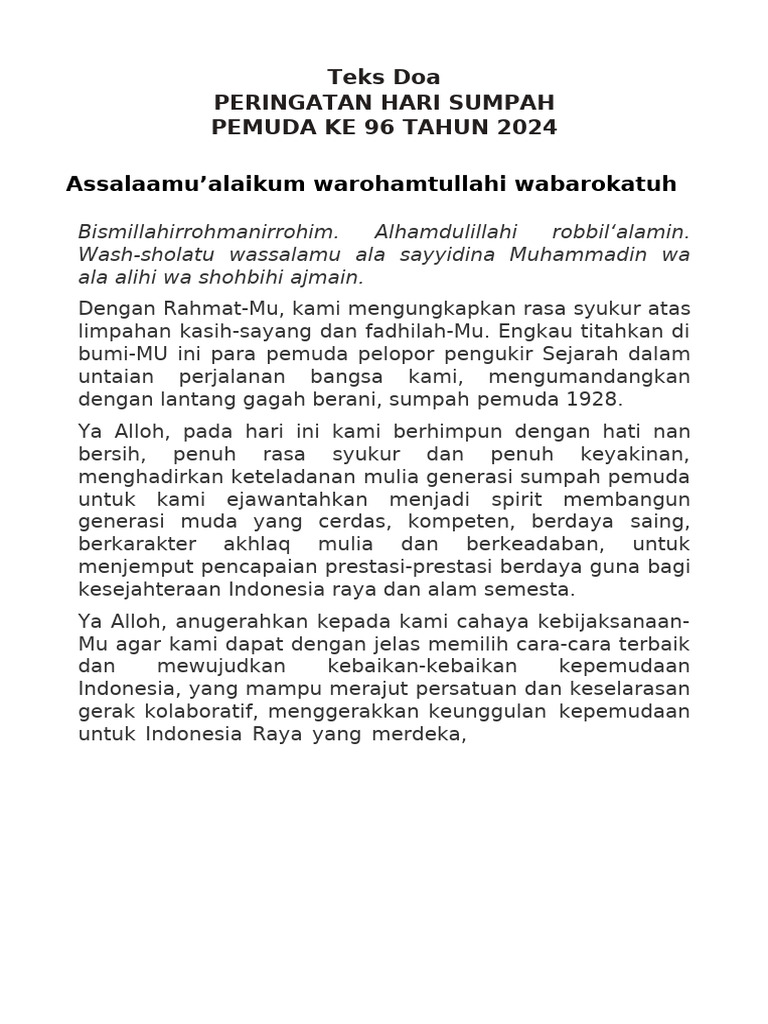 Teks Doa Dan Acara Sumpah Pemuda | PDF