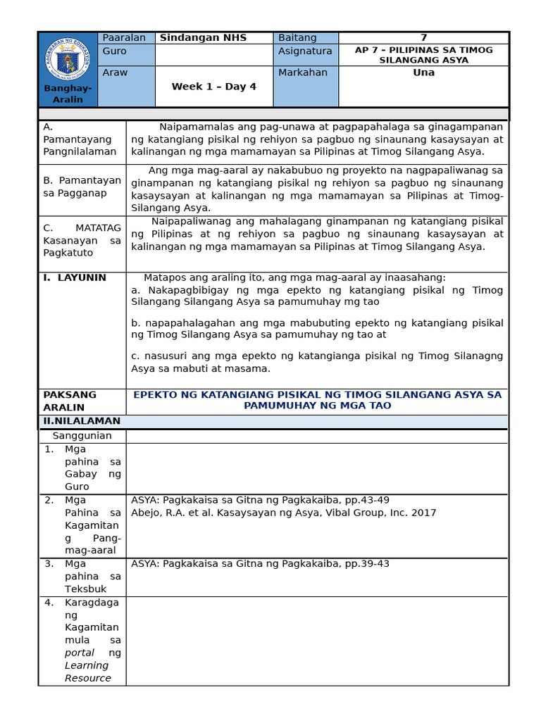 AP7 MATATAG-Q1-Wk1-D4 | PDF