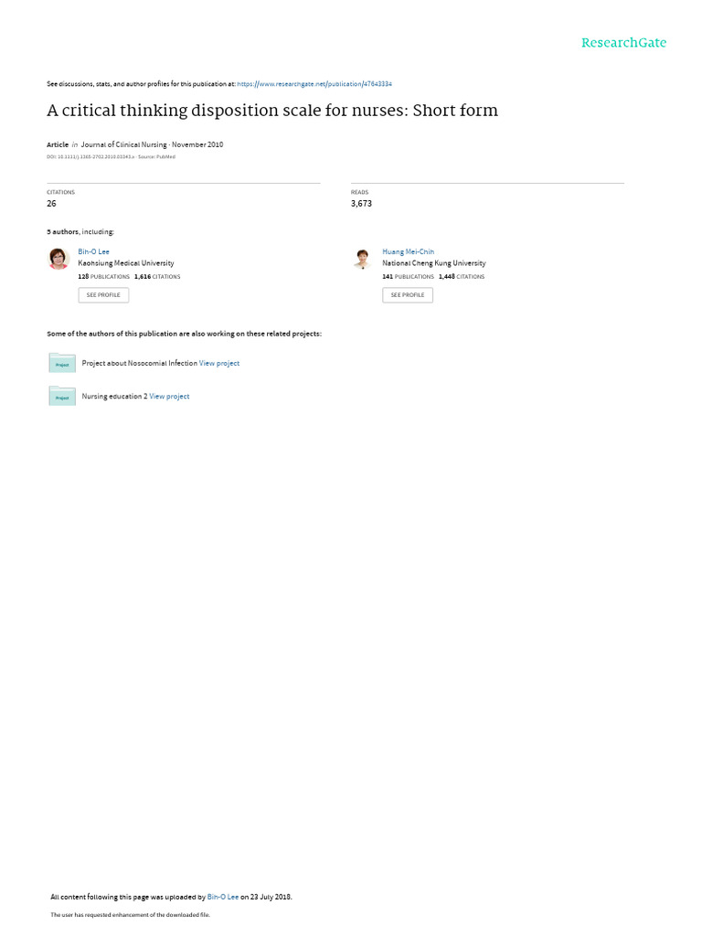 A Critical Thinking Disposition Scale For Nurses S | PDF | Factor ...