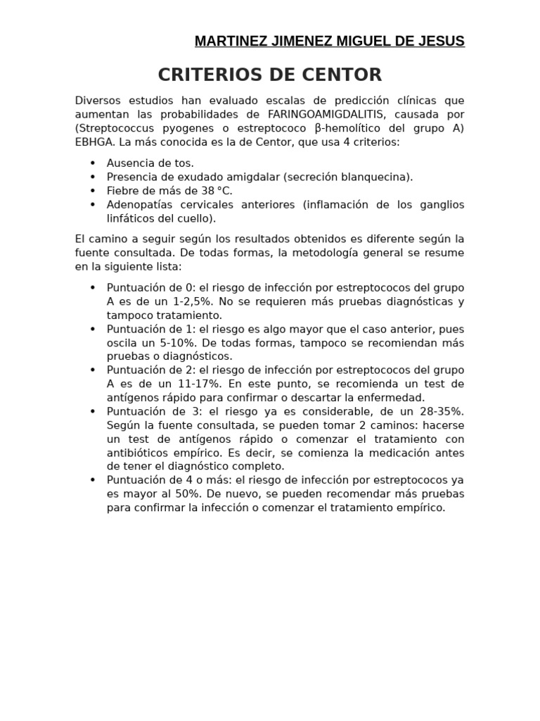 Criterios de Centor | PDF | Enfermedades y trastornos | Especialidades ...