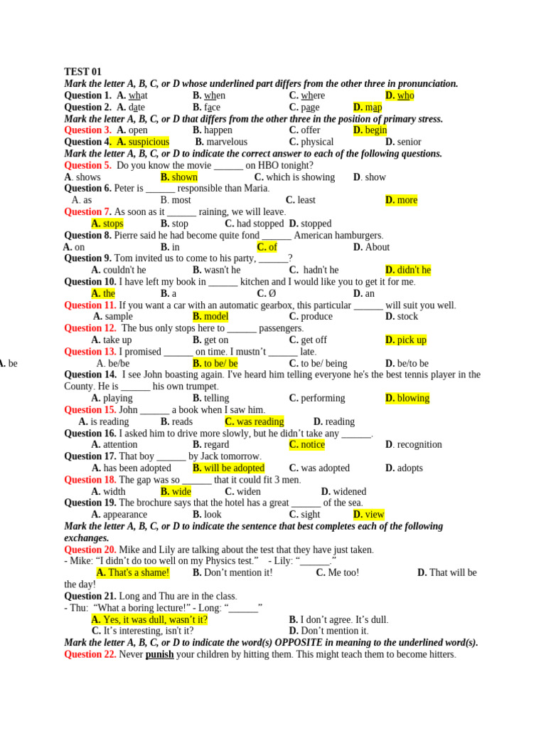 TEST 01 | PDF | Laughter