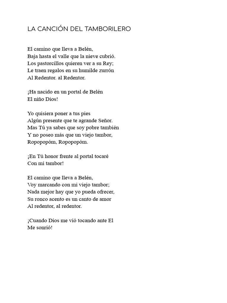 La Canción del Tamborilero: Historia y Letra | PDF