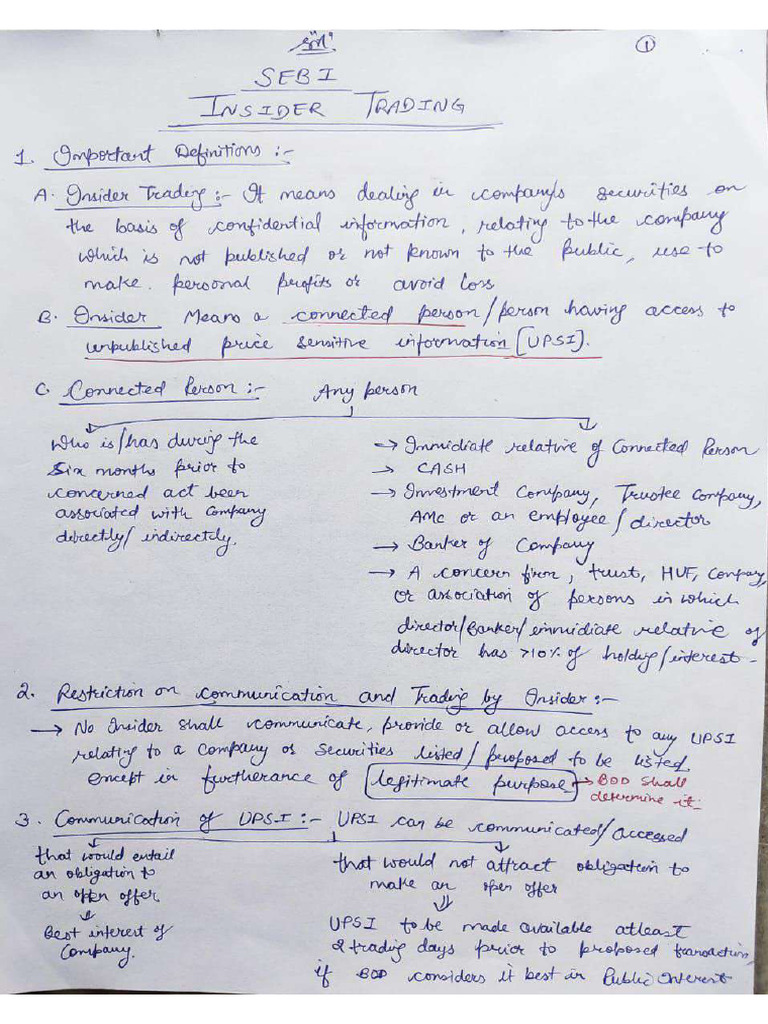 SEBI - Insider Trading - Handwritten Notes | PDF