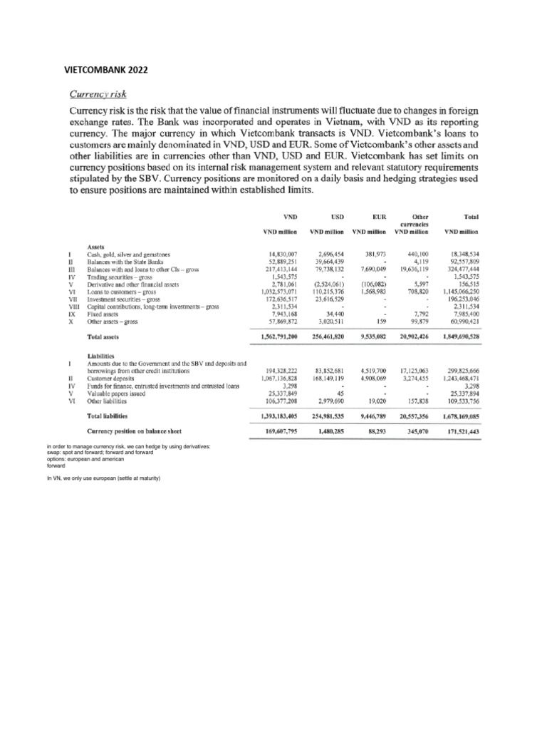 Vietcombank 2022 Currency Risk Management | PDF