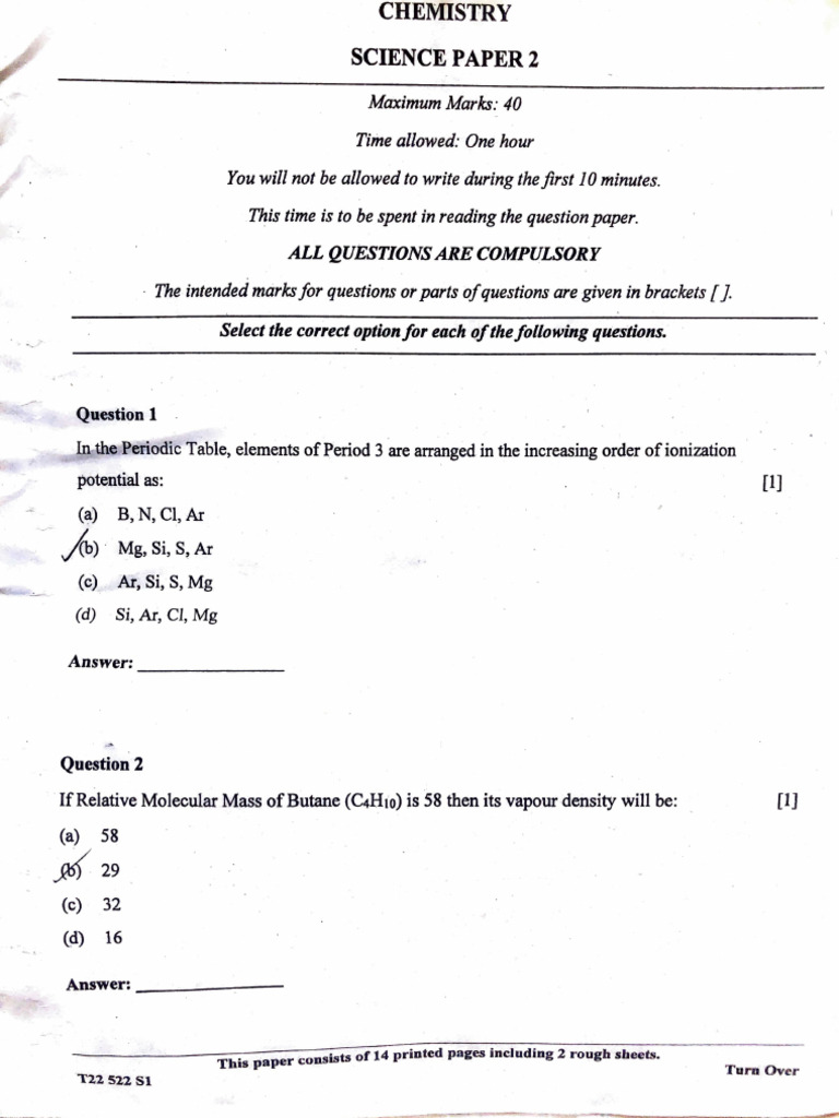 Chemistry Board Paper Semester 1 (MCQ) | PDF | Hydroxide | Salt (Chemistry)