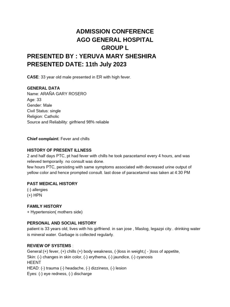 Admission Conference Dengue Case | PDF | Dehydration | Clinical Medicine
