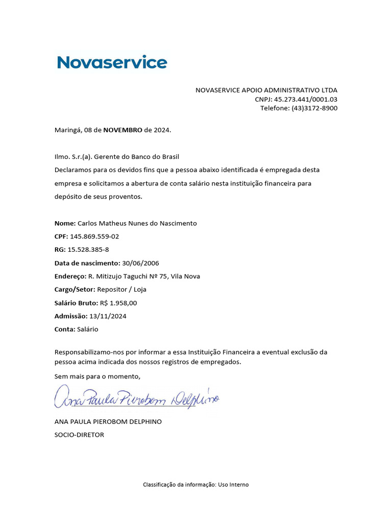Solicitação de Abertura de Conta Salário | PDF | Negócios