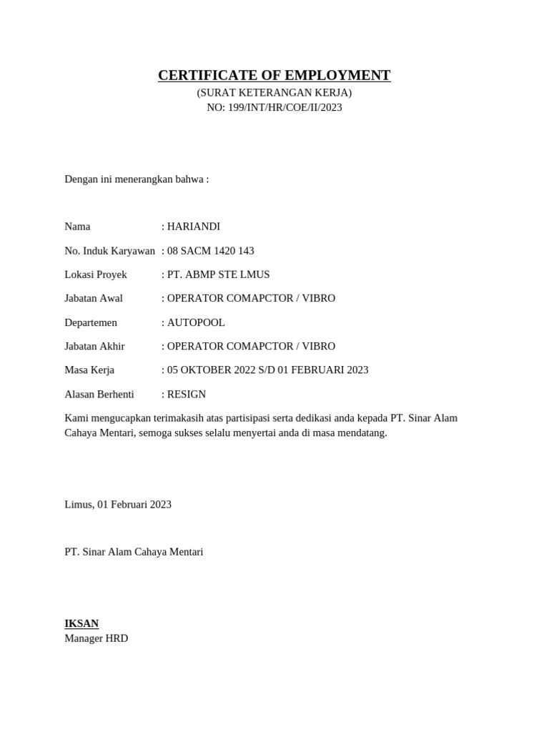 Certificate of Employment | PDF