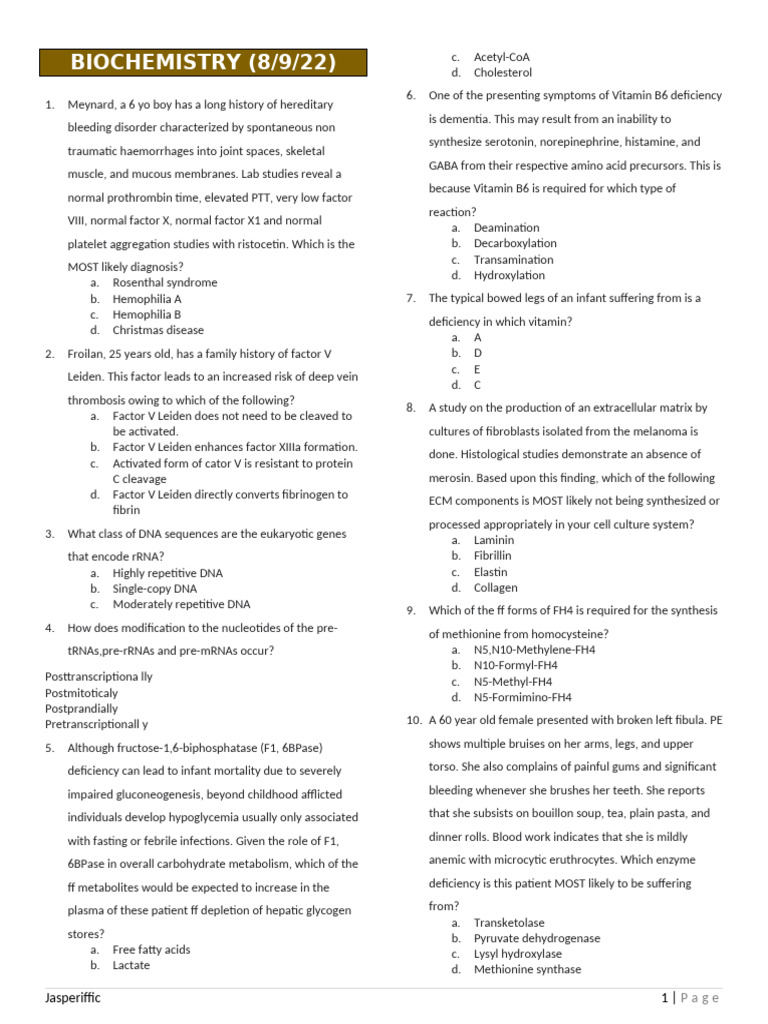 Biochemistry Compre Exam | PDF | Metabolism | Biosynthesis