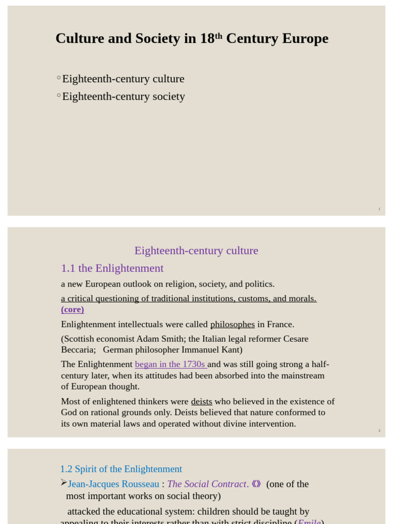 Culture and Society in 18 Century Europe | PDF | Age Of Enlightenment ...