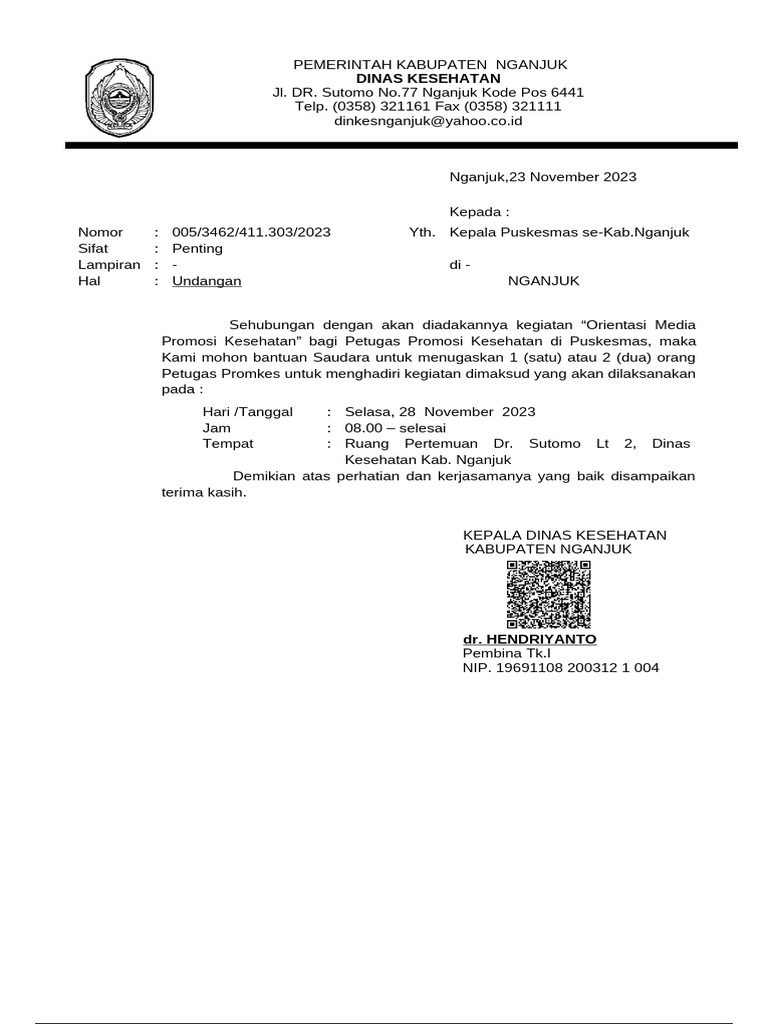Undangan Orientasi Media Promkes | PDF