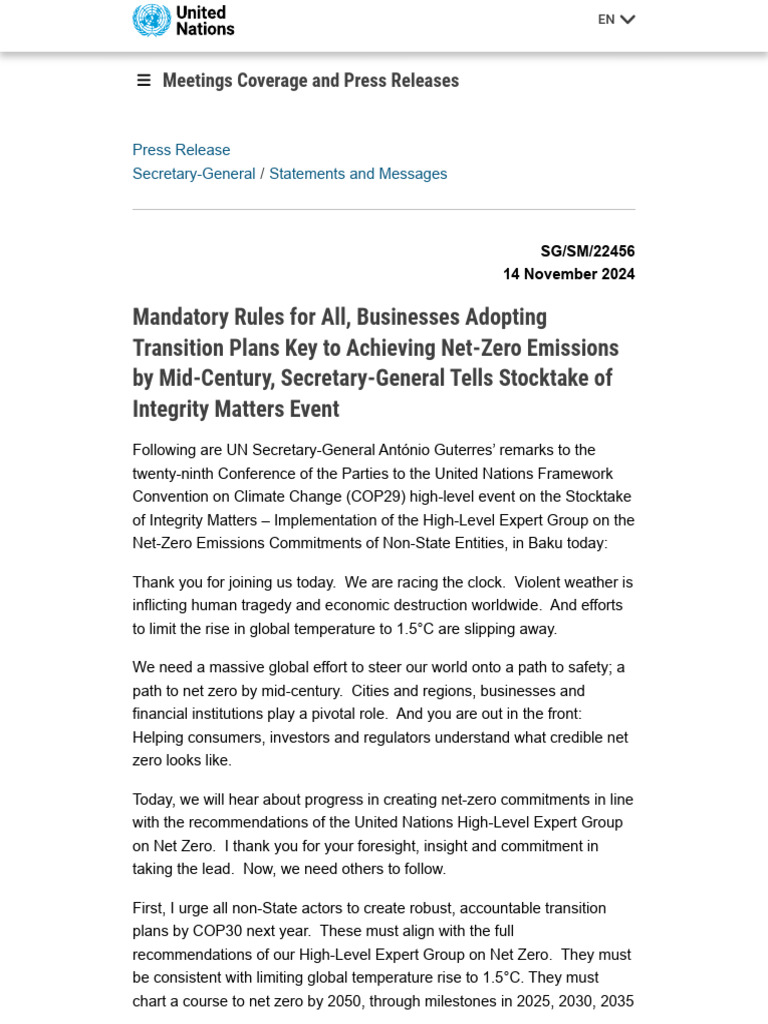 Mandatory Rules for All, Businesses Adopting Transition Plans Key to Achieving Net-Zero ...