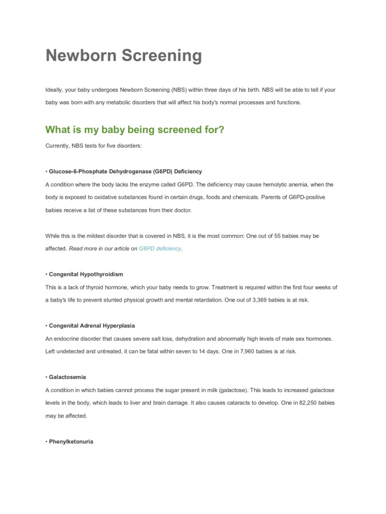 Newborn Screening | Infants | Health Sciences