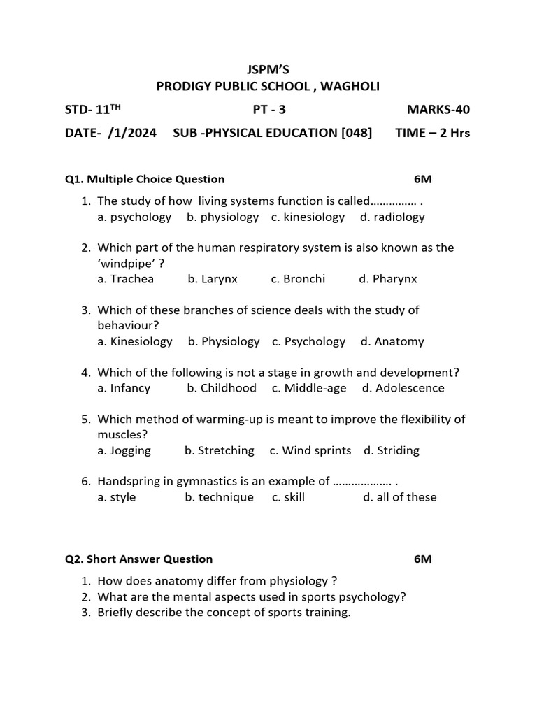 JSPM 11th STD PT 3 Paper | PDF | Self-Improvement