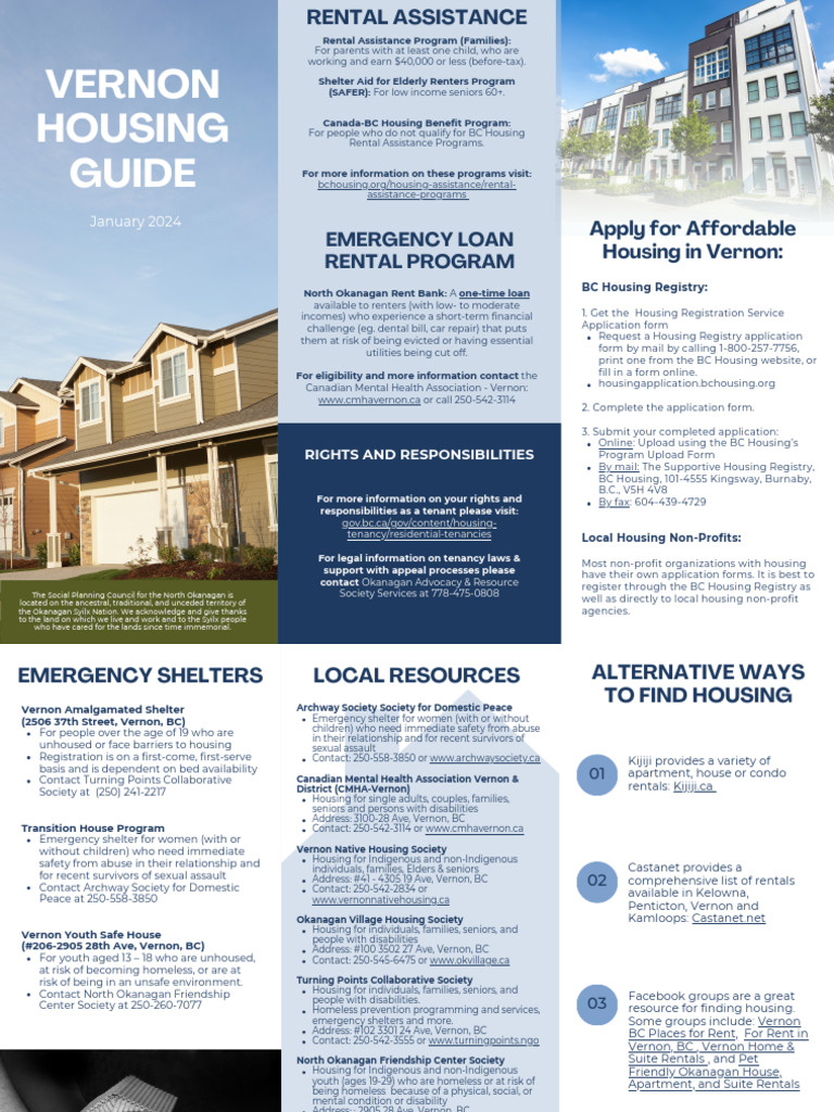 Vernon Housing Brochure January 2024 Revised | PDF | Homelessness | Housing