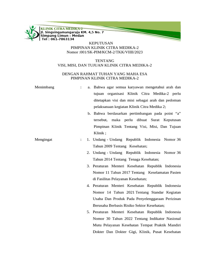 TKK 1.1.1 Visi, Misi, Tujuan, Tata Nilai | PDF