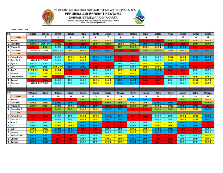 Jadwal Shift Kebonagung Juni 2024 | PDF